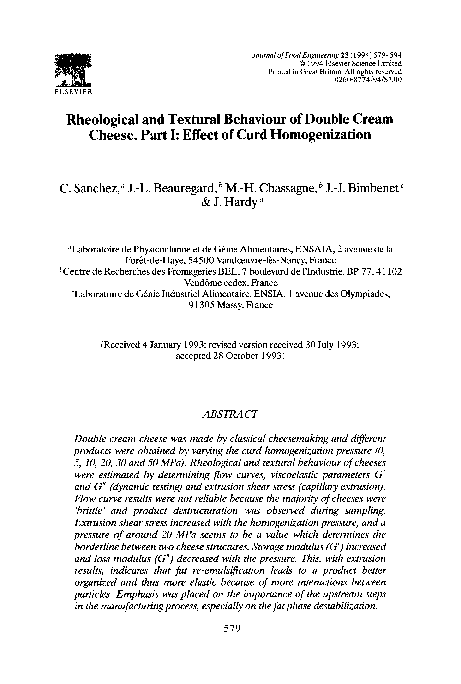 (PDF) Rheological and textural behaviour of double cream cheese. Part I ...