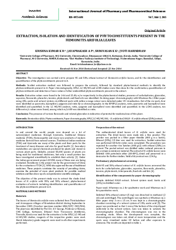 Pdf Extraction Isolation And Identification Of Phytoconstituents