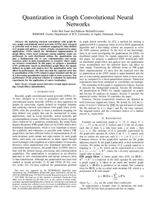 (PDF) Quantization in Graph Convolutional Neural Networks | Baltasar Beferull-Lozano - Academia.edu
