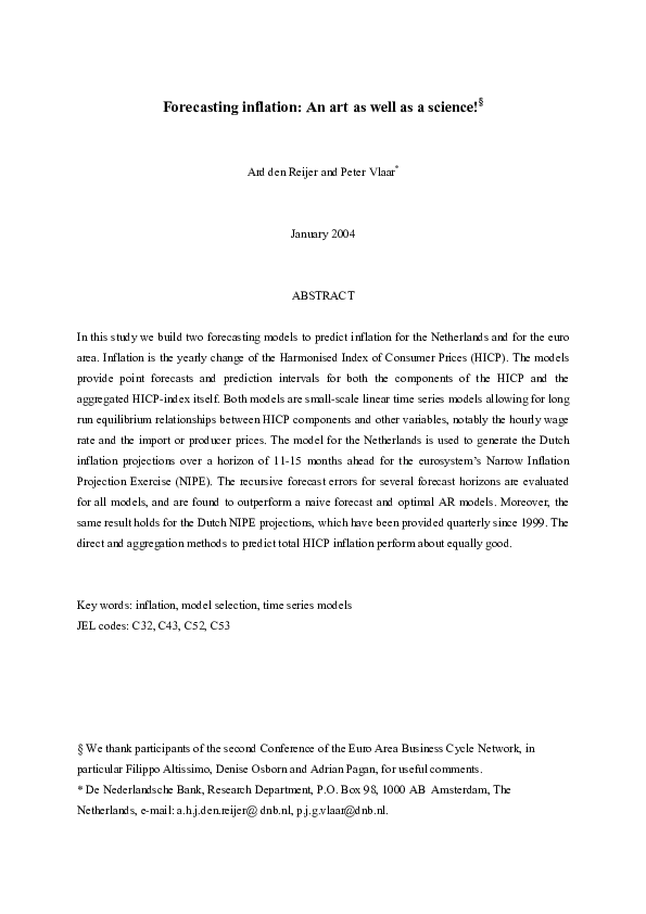 (PDF) Forecasting Inflation: An Art as Well as a Science!