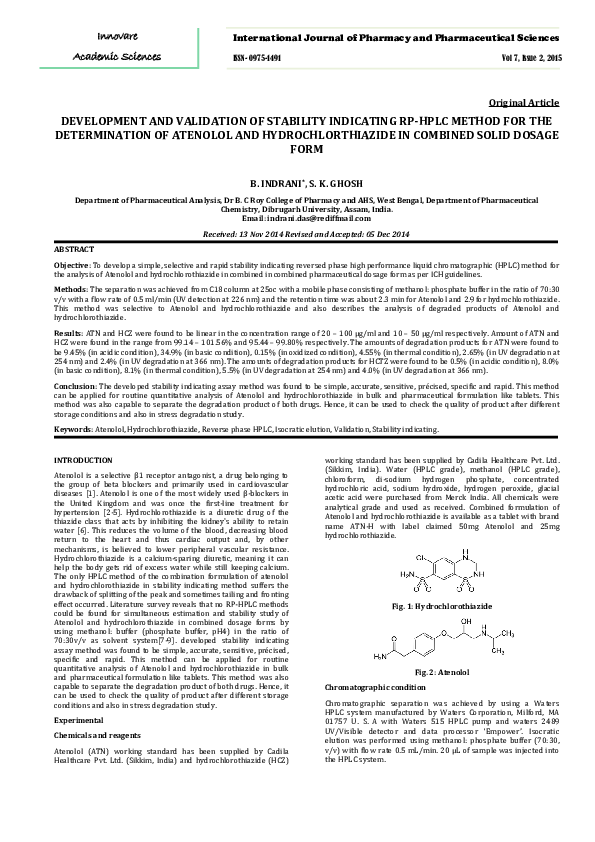 (PDF) DEVELOPMENT AND VALIDATION OF STABILITY INDICATING RP-HPLC METHOD FOR THE DETERMINATION OF ...