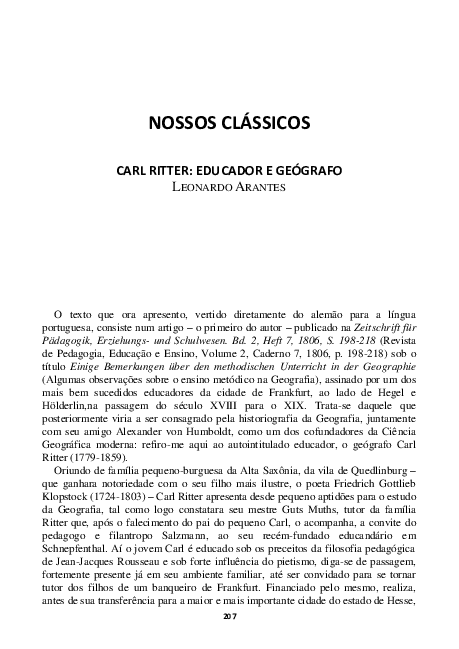 (PDF) Carl Ritter: educador e geógrafo