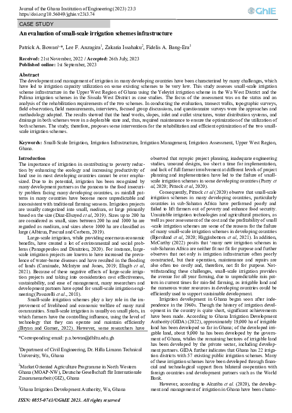 Pdf An Evaluation Of Small Scale Irrigation Schemes Infrastructure 
