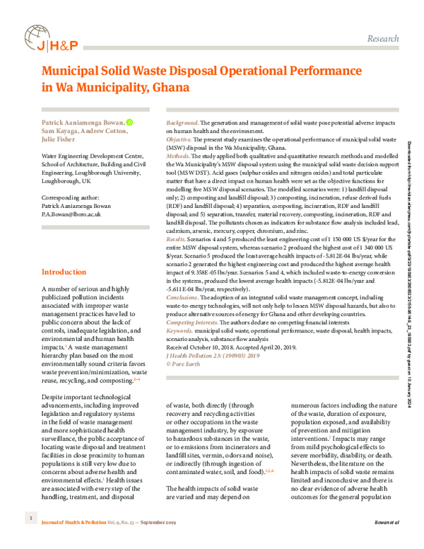 (PDF) Municipal Solid Waste Disposal Operational Performance in Wa ...