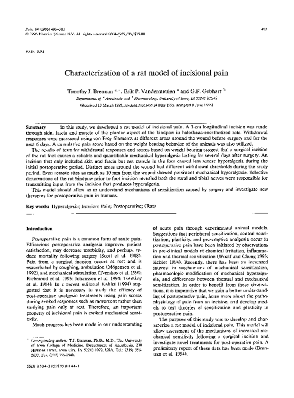 (PDF) Characterization of a rat model of incisional pain