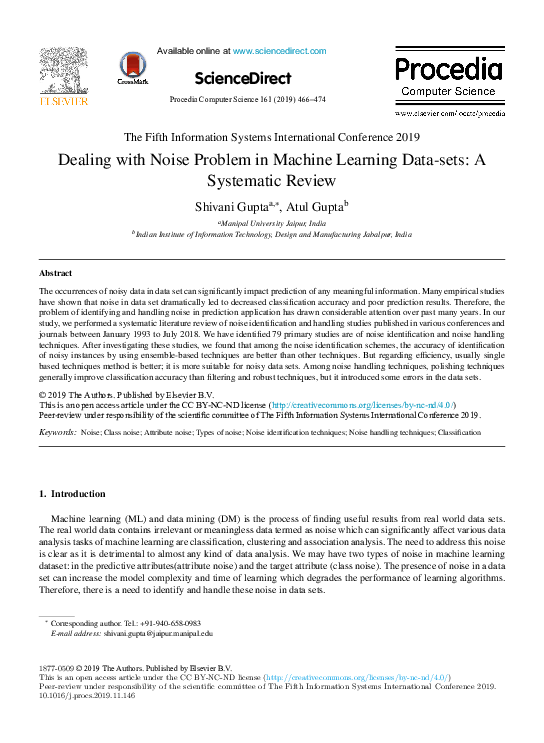 (PDF) Dealing with Noise Problem in Machine Learning Data-sets: A Systematic Review