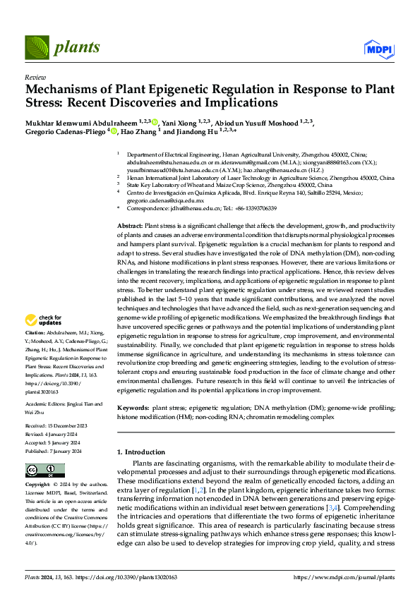(PDF) Mechanisms of Plant Epigenetic Regulation in Response to Plant ...