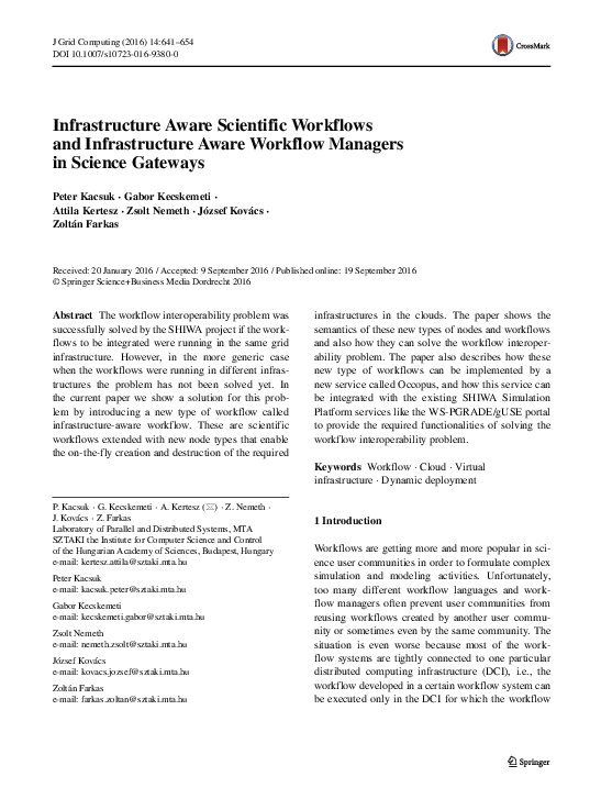 (PDF) Infrastructure Aware Scientific Workflows and Their Support by a Science Gateway