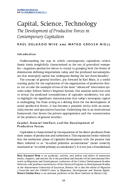 (PDF) Capital, Science, Technology | Raúl Delgado Wise - Academia.edu