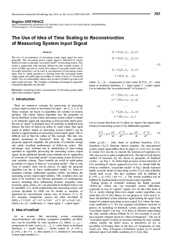 Pdf The Use Of Idea Of Time Scaling To Reconstruction Of Measuring System Input Signal