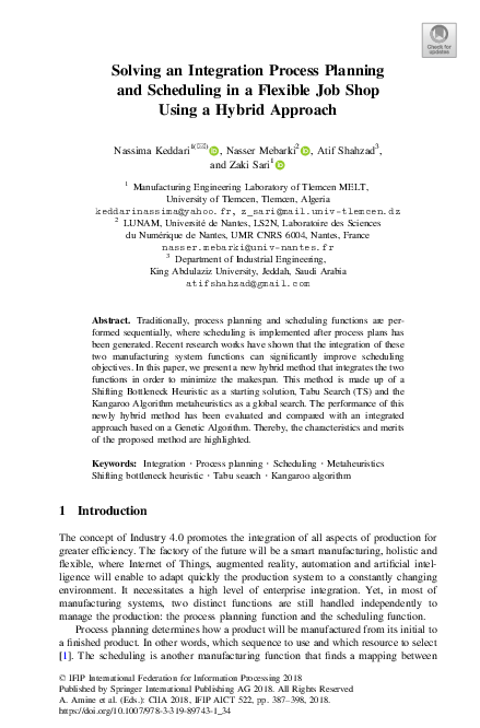 (PDF) Solving an Integration Process Planning and Scheduling in a Flexible Job Shop Using a ...