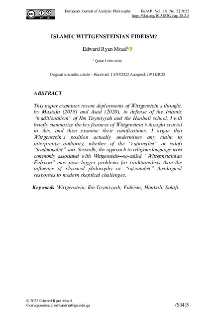 (PDF) Islamic Wittgensteinian Fideism?