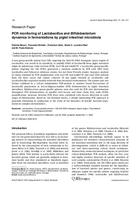(PDF) PCR monitoring of Lactobacillus and Bifidobacterium dynamics in ...