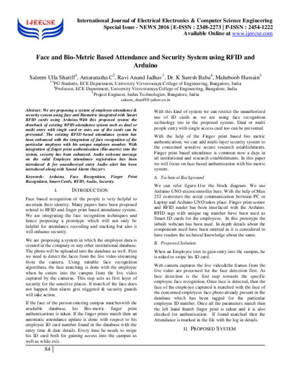 (PDF) Face and Bio-Metric Based Attendance and Security System using RFID and Arduino