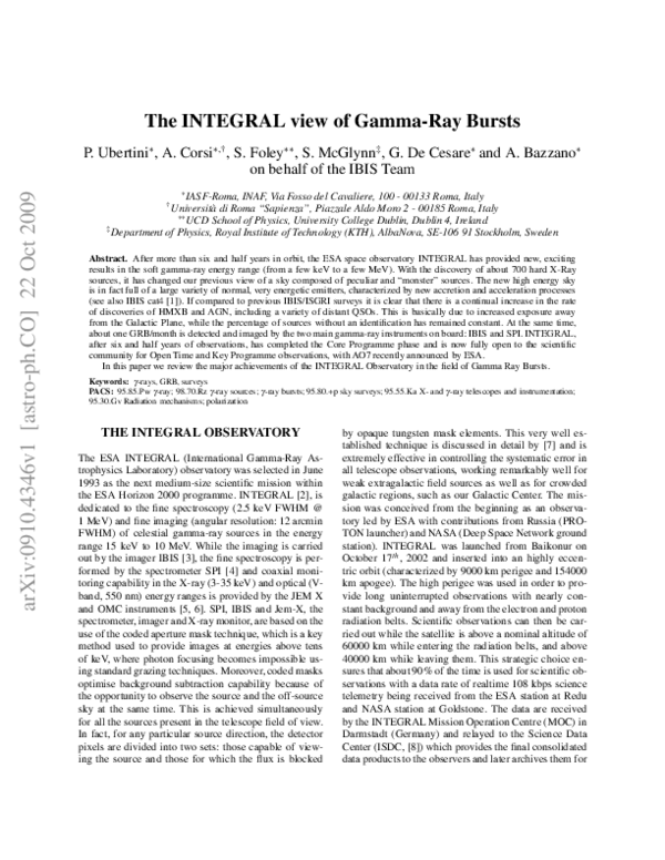 (PDF) The INTEGRAL view of Gamma-Ray Bursts | Pietro Ubertini ...