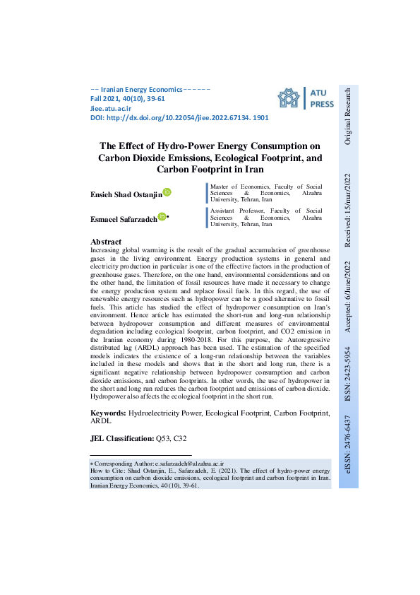 (PDF) The Effect of Hydro-Power Energy Consumption on Carbon Dioxide Emissions, Ecological ...