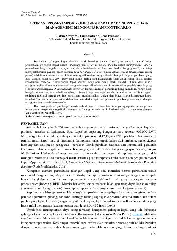 (PDF) Optimasi Proses Impor Komponen Kapal Pada Supply Chain Management Menggunakan Montecarlo