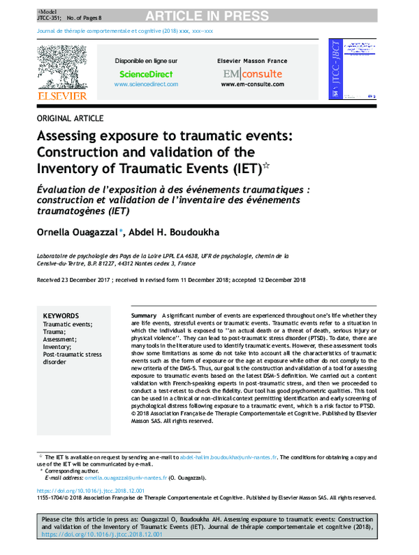 (PDF) Assessing exposure to traumatic events: Construction and ...
