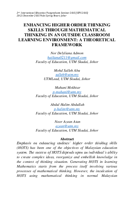 (PDF) Enhancing higher order thinking skills through mathematical thinking in an outside ...
