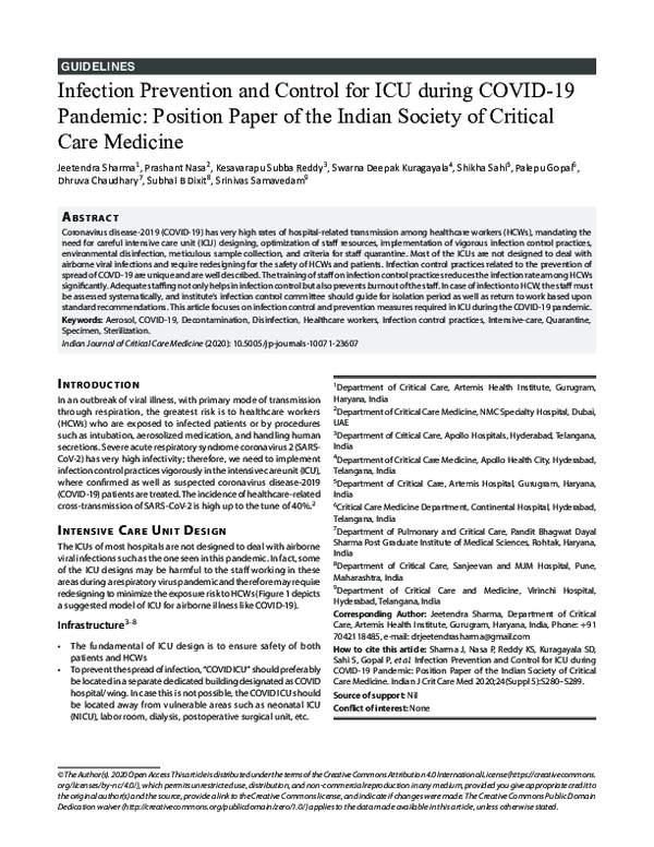 (PDF) Infection Prevention and Control for ICU during COVID-19 Pandemic ...