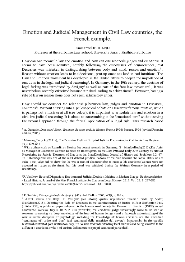 (PDF) Emotion and Judicial Management in Civil Law countries, the ...