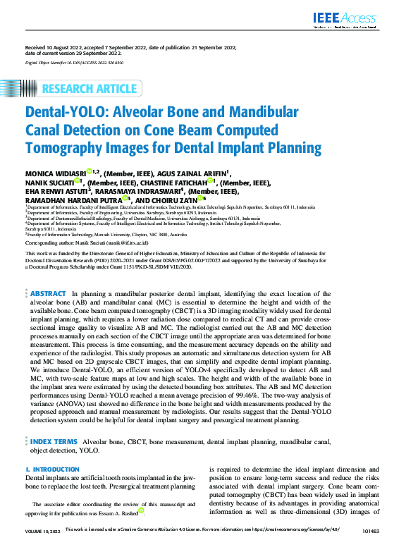 (PDF) Dental-YOLO: Alveolar Bone and Mandibular Canal Detection on Cone Beam Computed Tomography ...