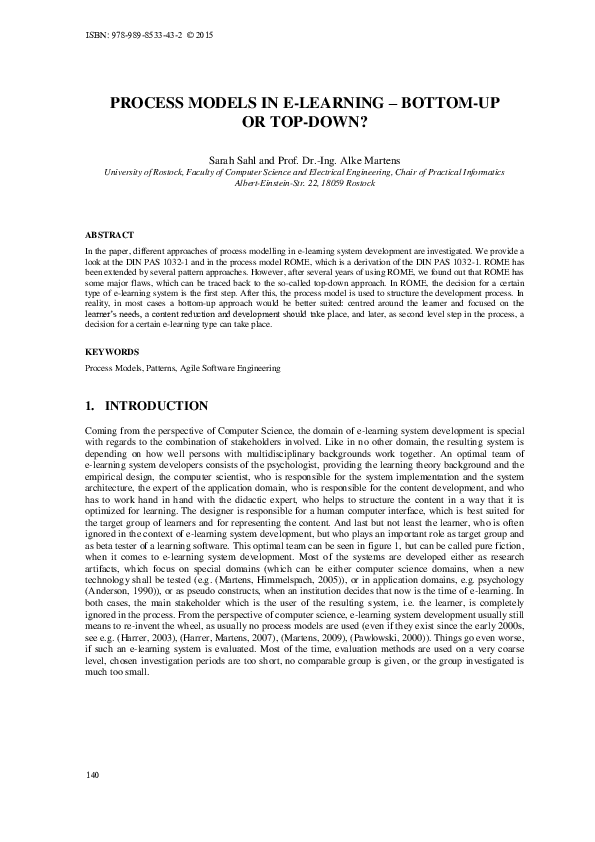 (PDF) Process Models in E-Learning - Bottom-Up or Top-Down? | Alke Martens - Academia.edu