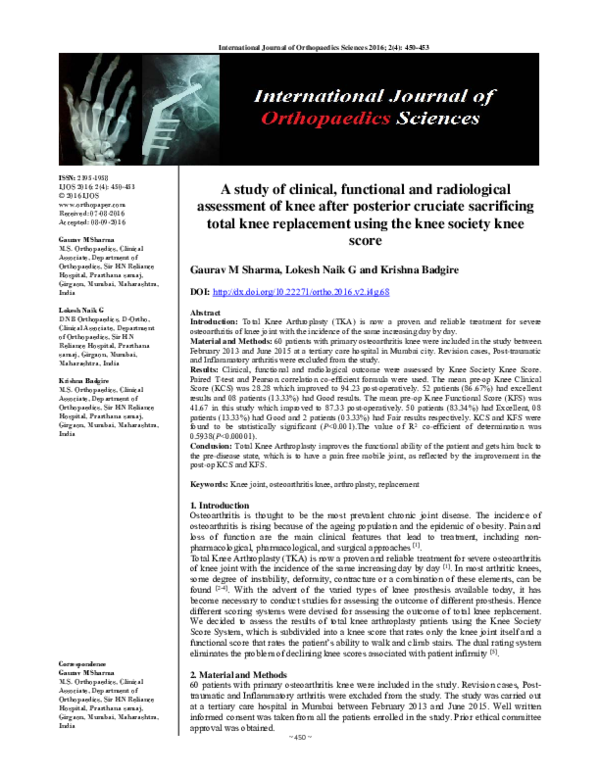 (PDF) A study of clinical, functional and radiological assessment of ...