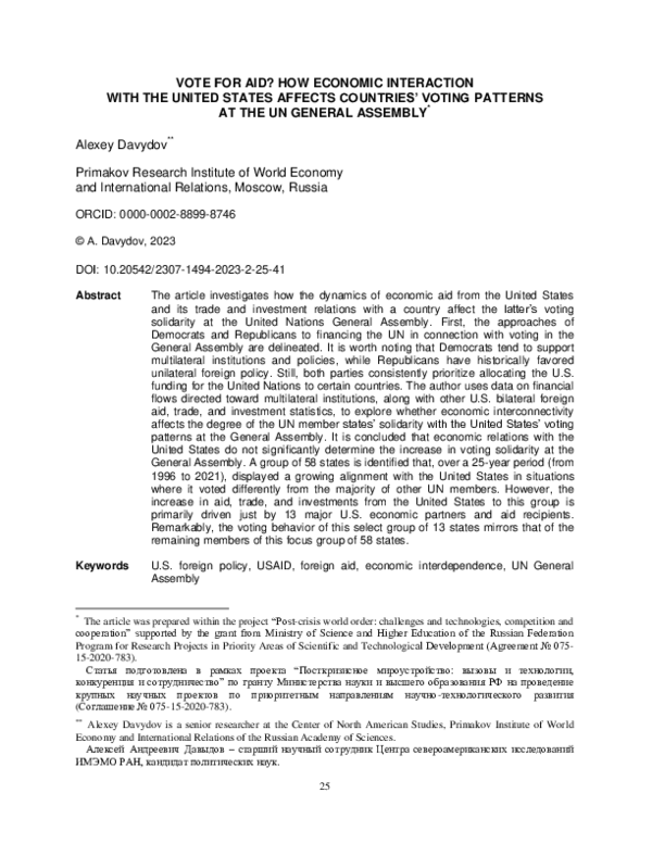 (PDF) Vote for aid? How economic interaction with the United States ...