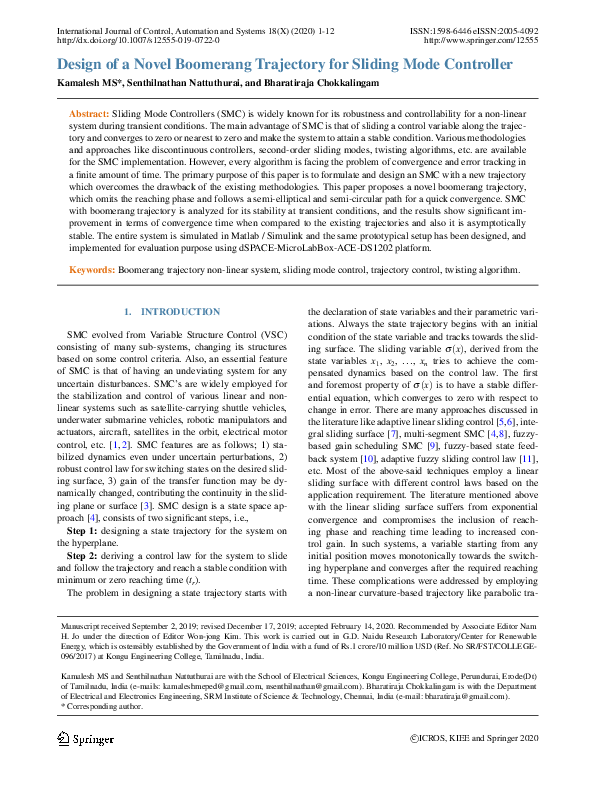 (PDF) Design of a Novel Boomerang Trajectory for Sliding Mode Controller