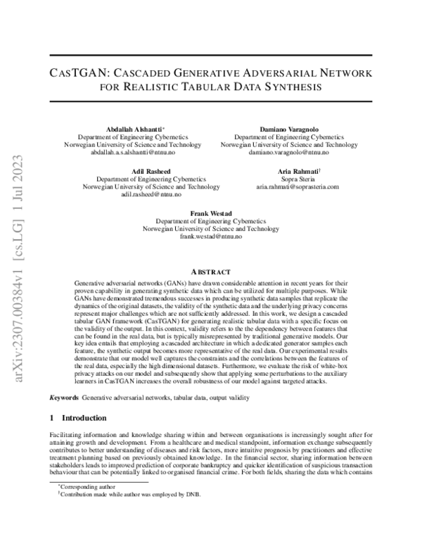 (PDF) CasTGAN: Cascaded Generative Adversarial Network for Realistic Tabular Data Synthesis