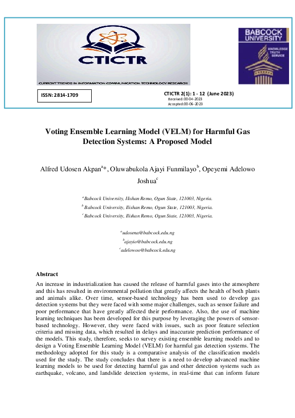 (PDF) Voting Ensemble Learning Model (VELM) for Harmful Gas Detection ...