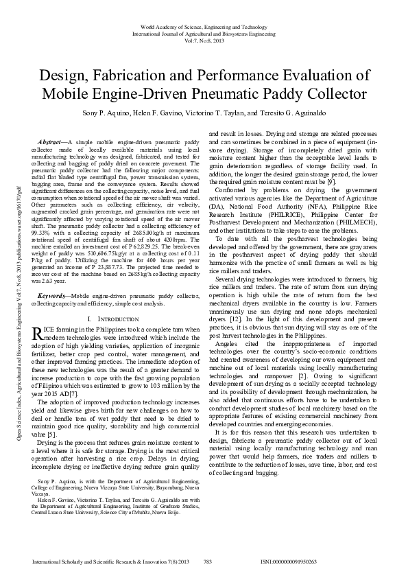 (PDF) Design, Fabrication and Performance Evaluation of Mobile Engine ...