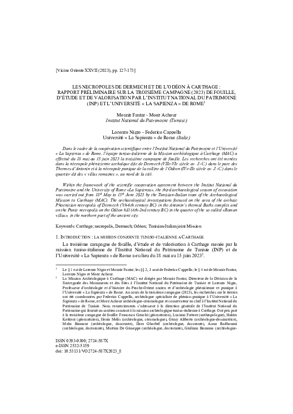 (PDF) Les nécropoles de Dermech et de l’Odéon à Carthage : rapport ...