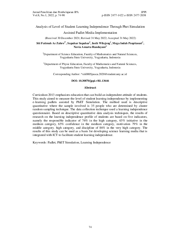 (PDF) Analysis of Level of Student Learning Independence Through Phet Simulation Assisted Padlet ...