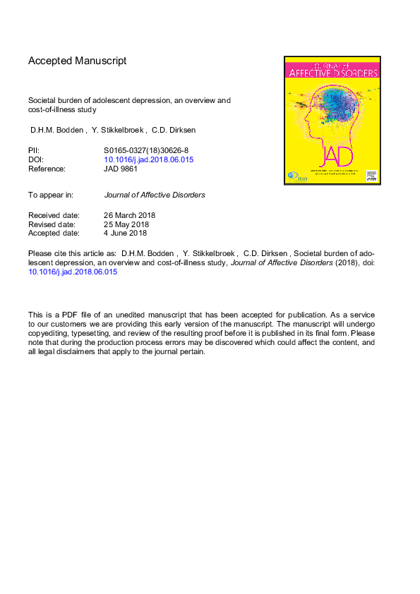 (PDF) Societal burden of adolescent depression, an overview and cost-of ...