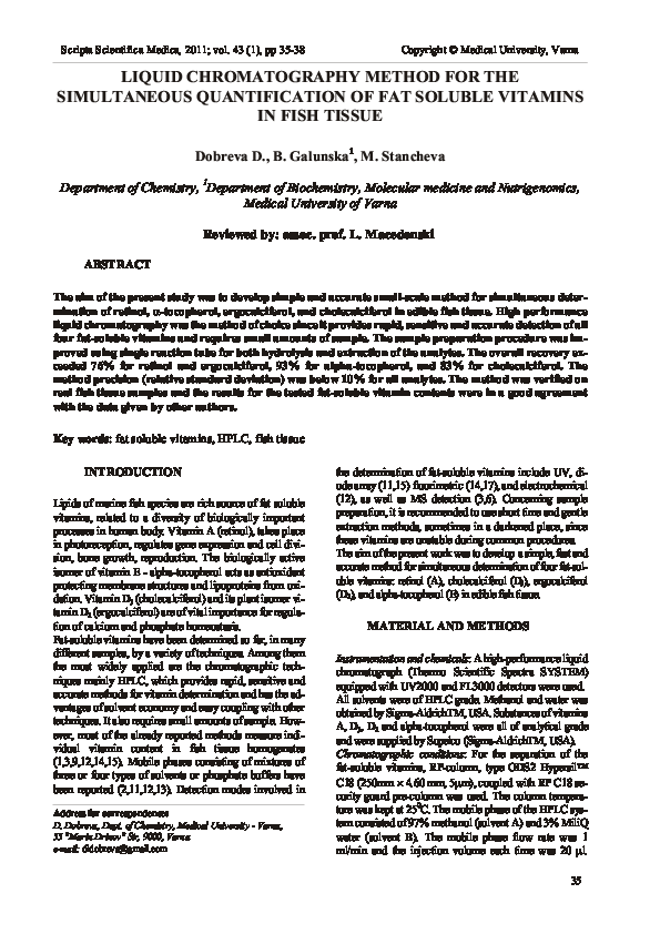 (PDF) Liquid chromatography method for the simultaneous quantification of fat soluble vitamins ...