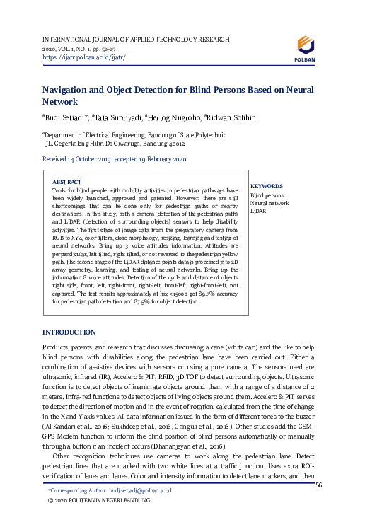 Pdf Navigation And Object Detection For Blind Persons Based On Neural Network