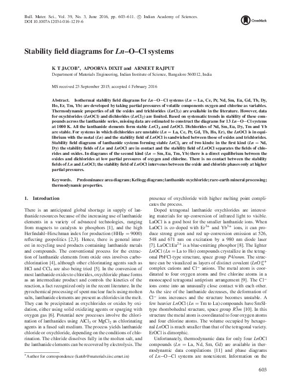 (PDF) Stability field diagrams for Ln–O–Cl systems