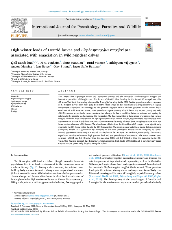 (PDF) High winter loads of Oestrid larvae and Elaphostrongylus ...