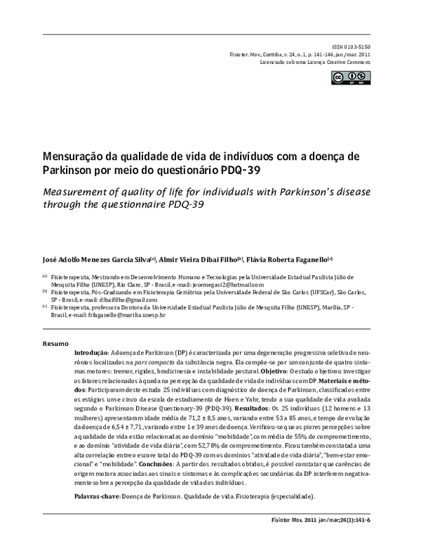 (PDF) Mensuração da qualidade de vida de indivíduos com a doença de ...