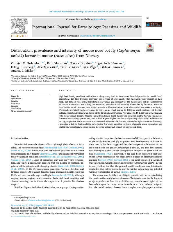 (PDF) Distribution, prevalence and intensity of moose nose bot fly ...