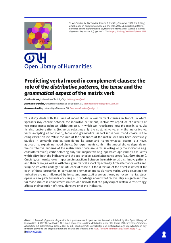 (PDF) Predicting verbal mood in complement clauses: the role of the semantic category, the tense ...