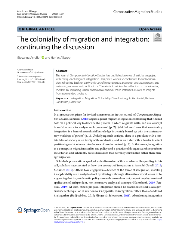 (PDF) The coloniality of migration and integration: continuing the ...
