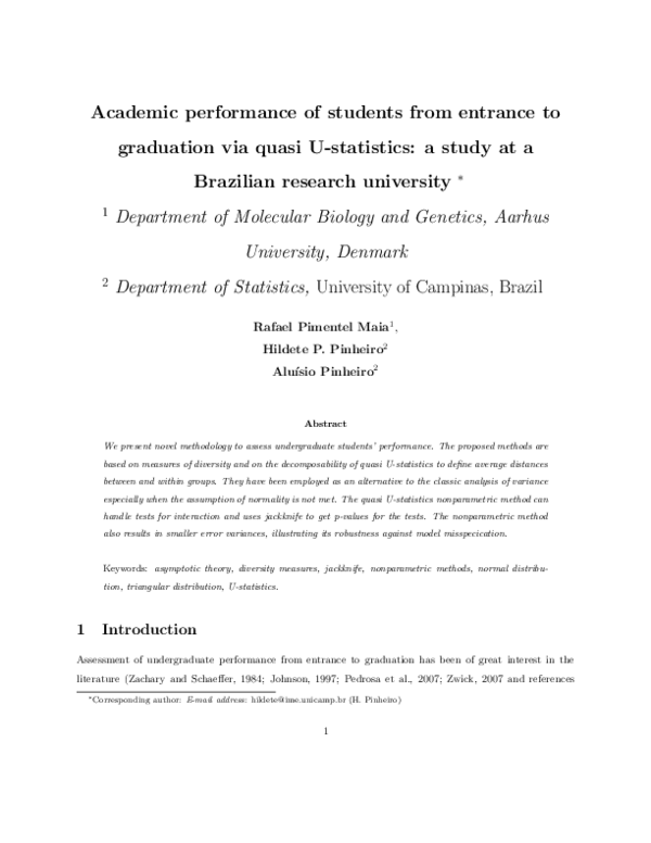 (PDF) Academic performance of students from entrance to graduation via quasi U-statistics: a ...