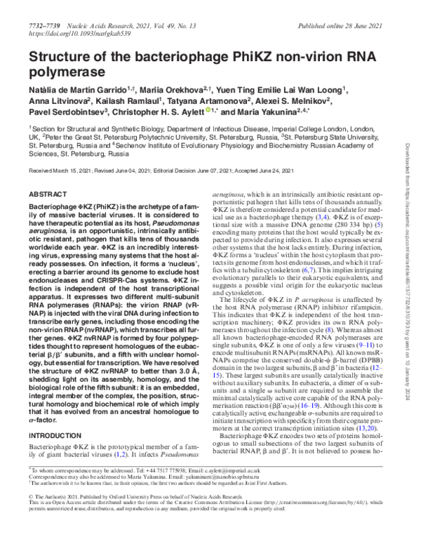 (PDF) Structure of the bacteriophage PhiKZ non-virion RNA polymerase