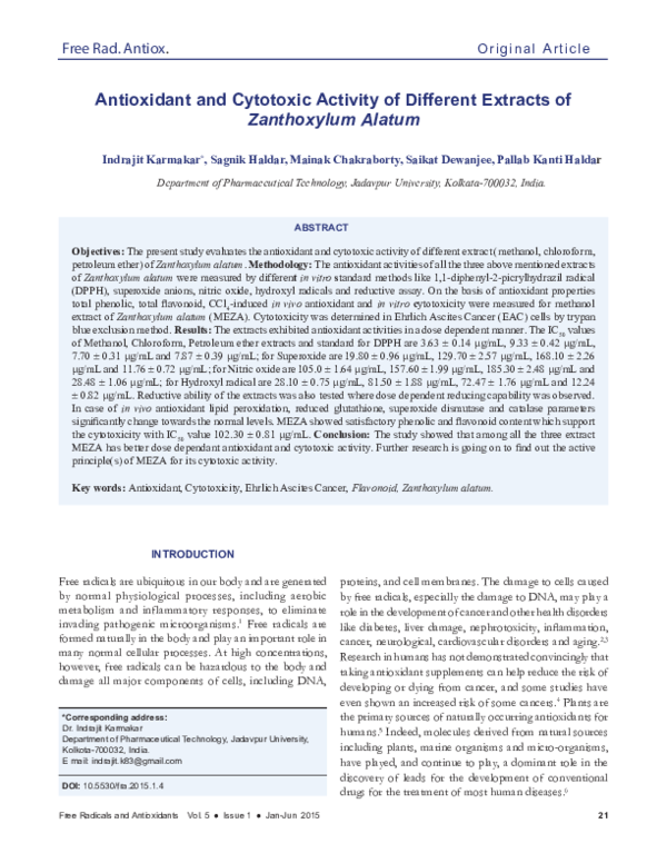 (PDF) Antioxidant and Cytotoxic Activity of Different Extracts of ...