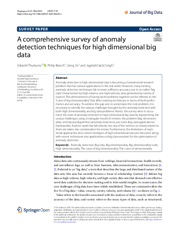 (PDF) A comprehensive survey of anomaly detection techniques for high dimensional big data
