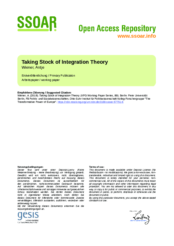 (PDF) 13. Taking Stock of Integration Theory