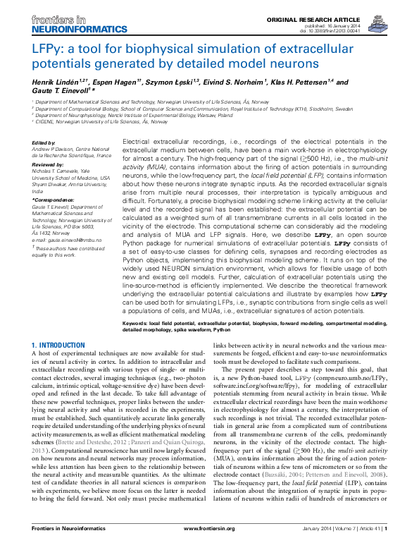 (PDF) LFPy: a tool for biophysical simulation of extracellular ...